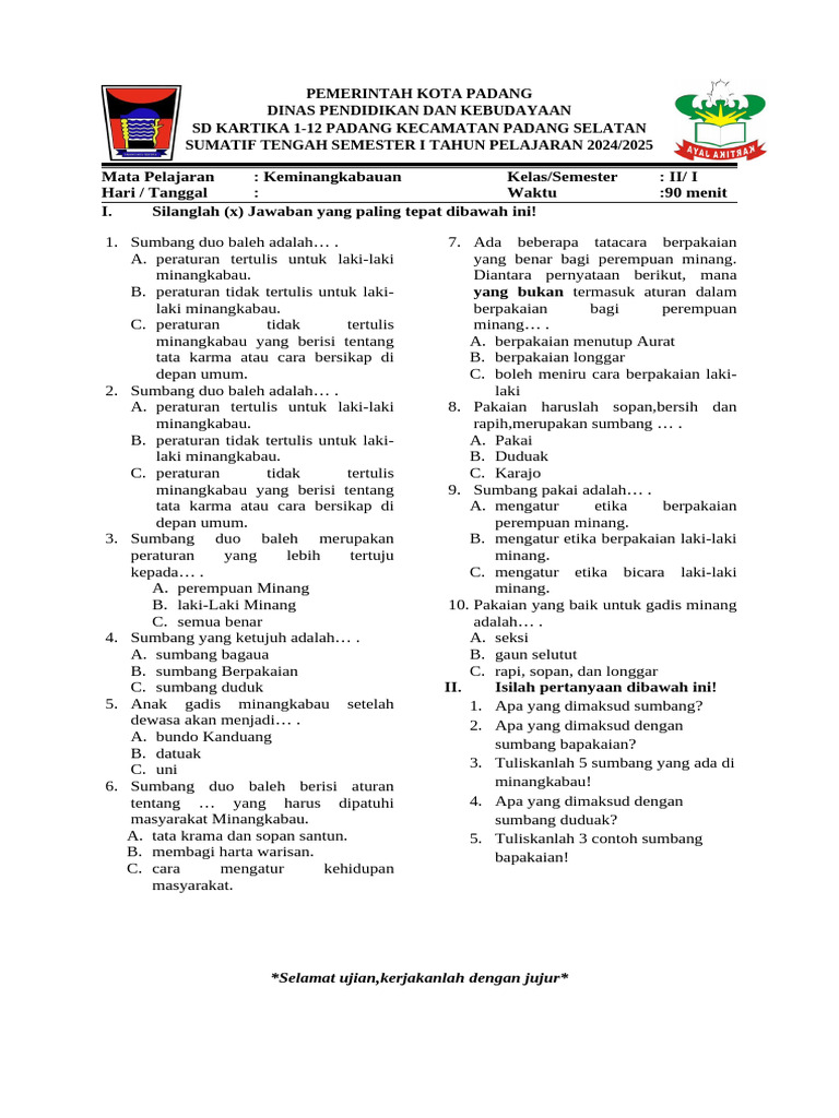 PTS Bam Kelas 2 | PDF | Karier & Perkembangan | Seni & Disiplin Bahasa