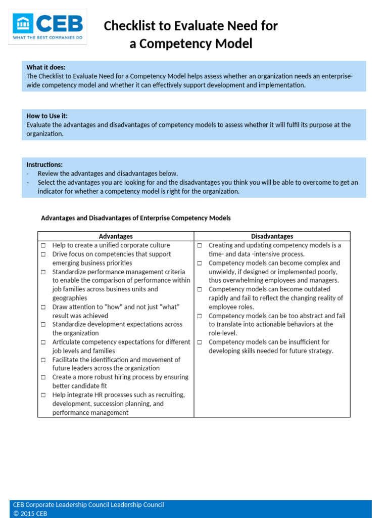 1 Checklist To Evaluate Need For A Competency Model | PDF | Recruitment ...