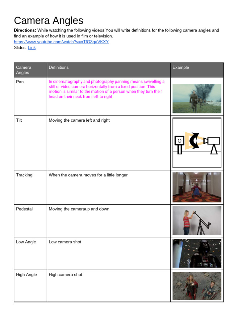 Ben Recio Camera Angles Handout | PDF | Career & Growth