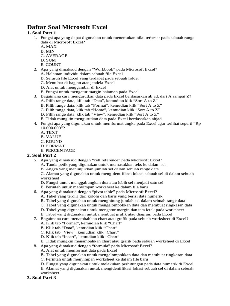 Soal Latihan Microsoft Excel Lengkap | PDF