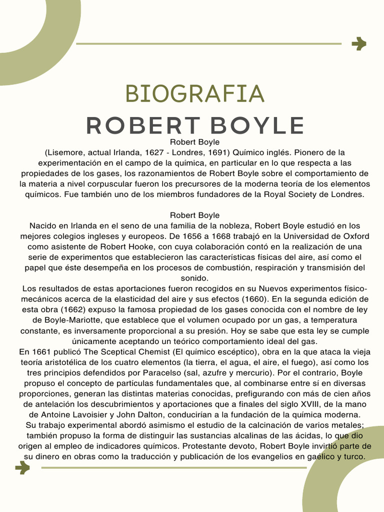Robert Boyle: Biografia | PDF | Desintegración radioactiva
