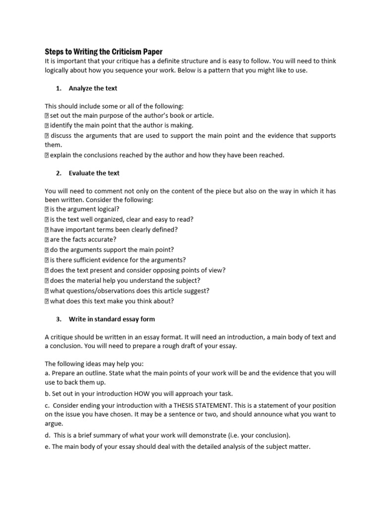 Writing a Criticism Paper Guide | PDF | Essays | Argument