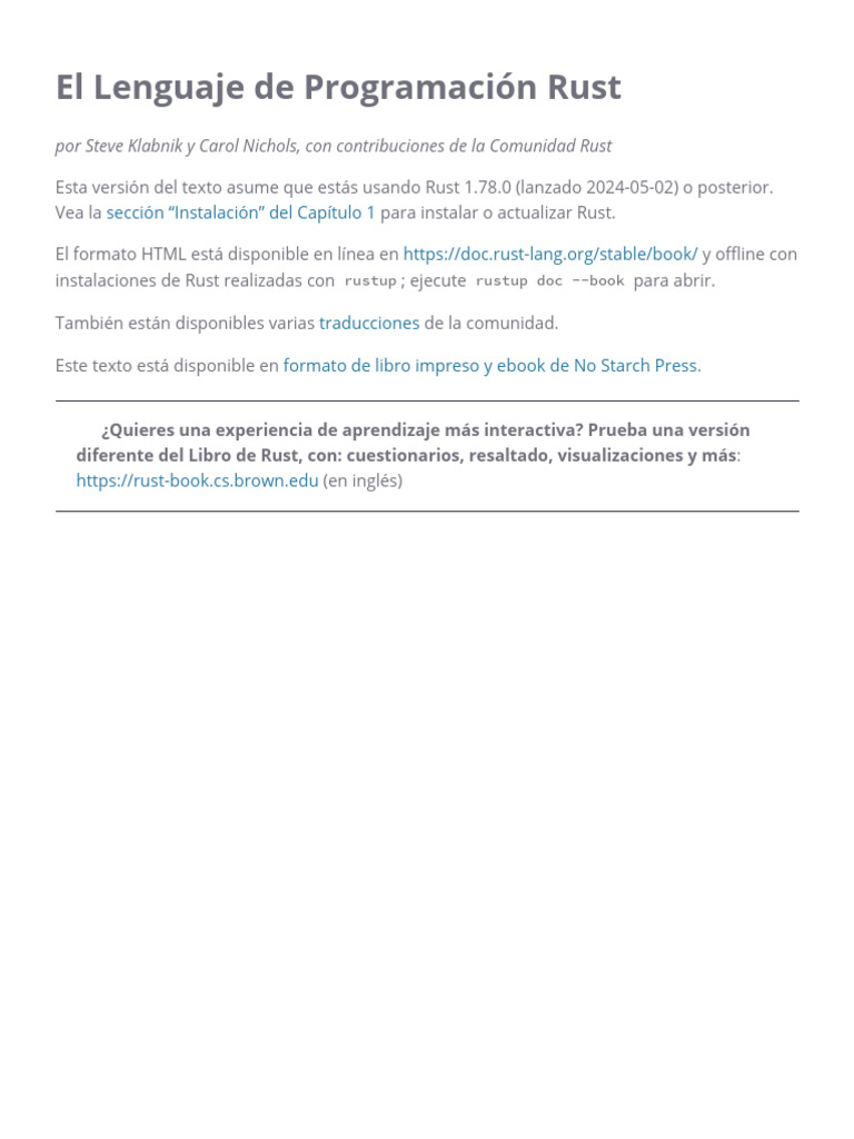 El Lenguaje de Programación Rust | PDF | Lenguaje de programación | Programación