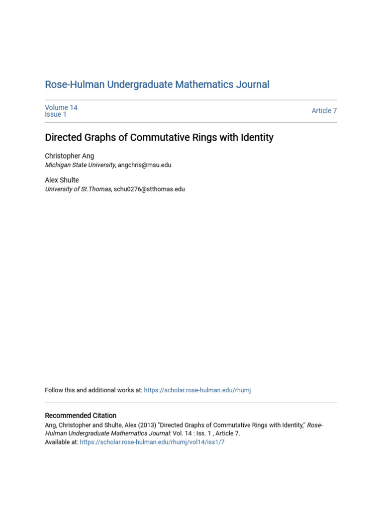 Directed Graphs Of Commutative Rings With Identity Pdf Ring