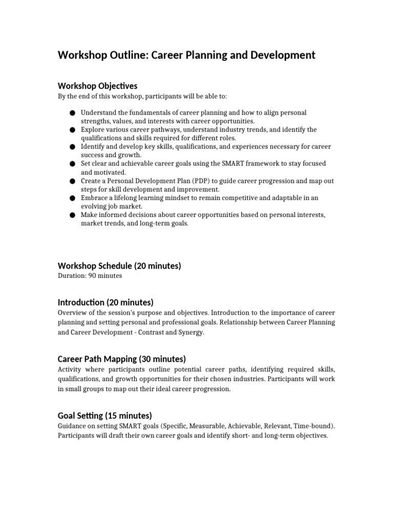 Career Planning Workshop Outline | PDF