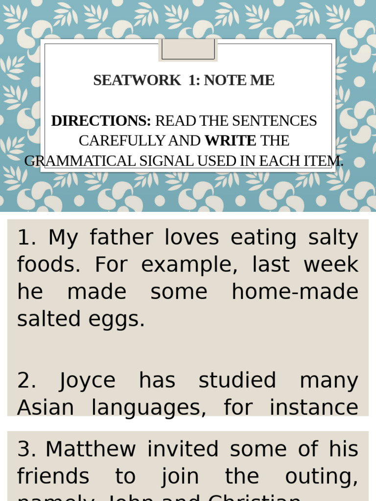 SEATWORK Grammatical Signals | PDF