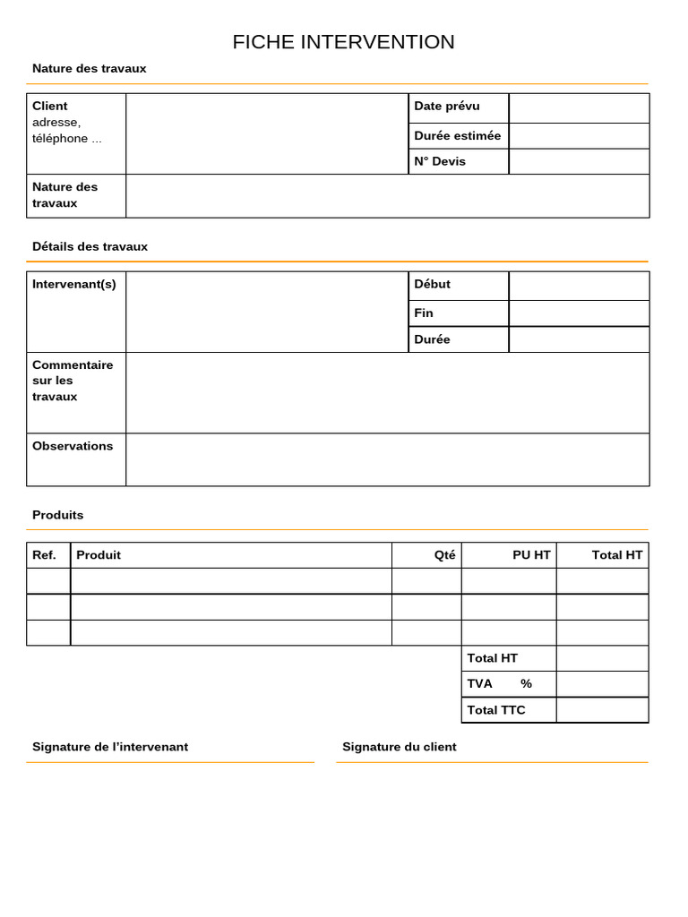 Modèle de fiche d'intervention travaux | PDF