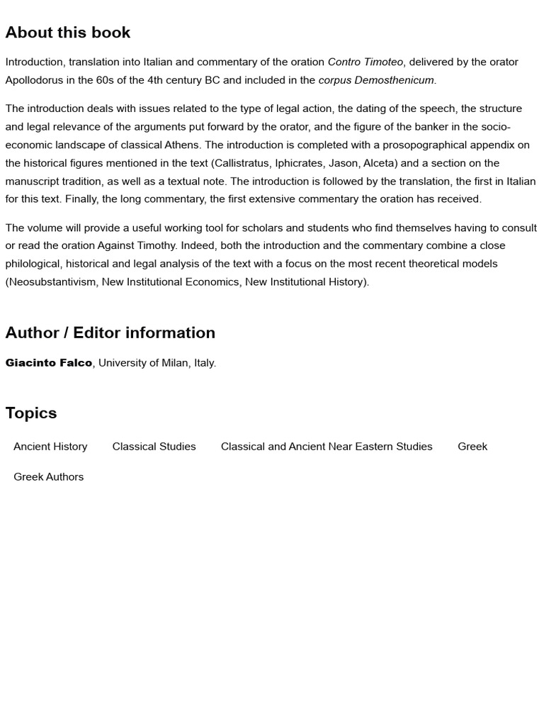 Commentary on Apollodorus' Oration | PDF | History