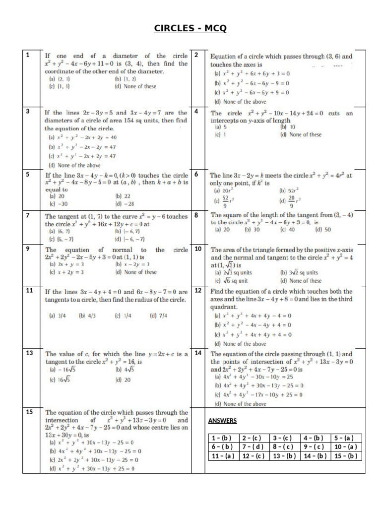 Circles - MCQ | PDF | Technology & Engineering