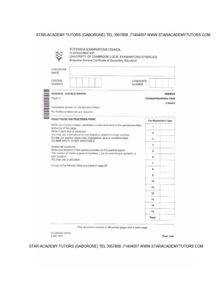 Science Double Award Paper 3 2009 (BGCSE) | PDF