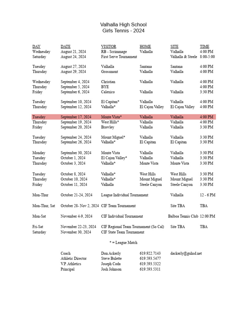 2024 Valhalla Girls Tennis Schedule | PDF | Twilight | Dawn
