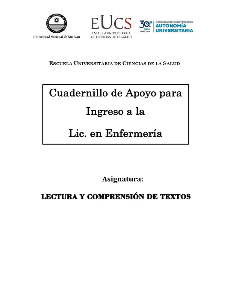 Cuadernillo Lectura y Comprensión Ingreso 2025 | PDF | Comprensión lectora | Palabra