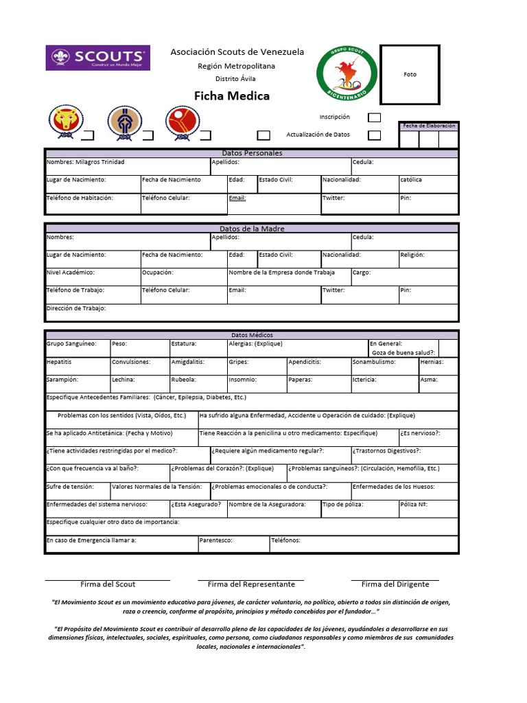 Planilla de Ficha Medica | PDF | Exploración | Enfermedades y trastornos