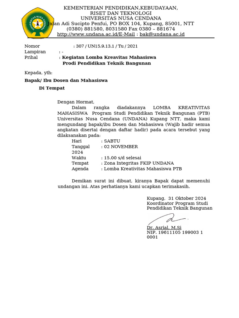 Surat Undangan Lomba Kreatifitas | PDF | Seni