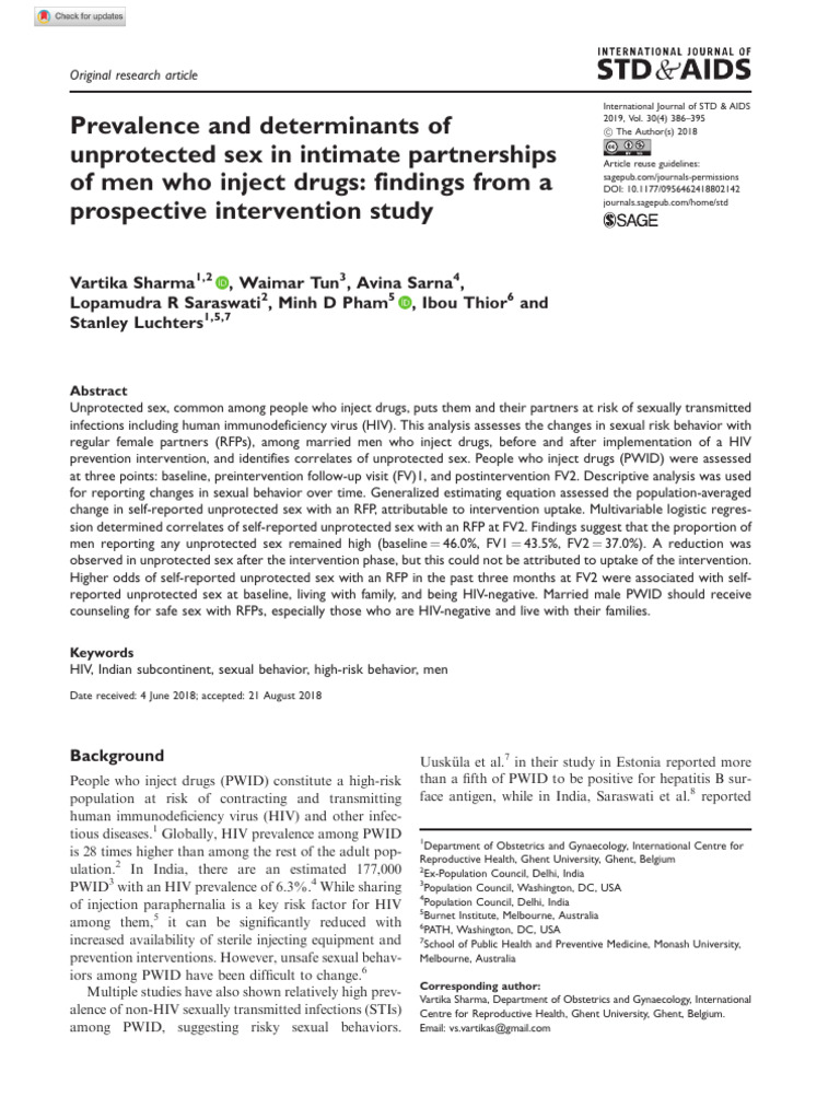 Prevalence and Determinants of Unprotected Sex in Intimate Partnerships ...