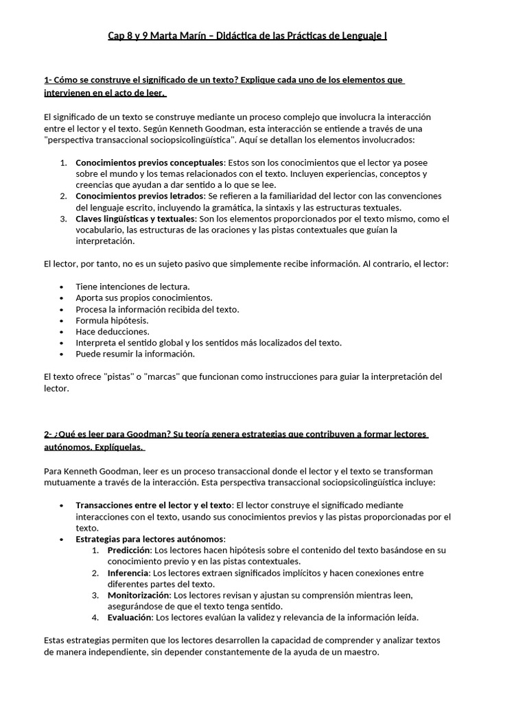 Cap 8 y 9 Marta Marín Preguntas | PDF | Léxico | Inferencia