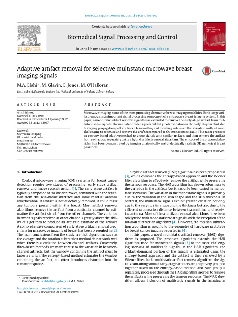 Adaptive Artifact Removal For Selective Multistatic Microwave Pdf Antenna Radio Radar