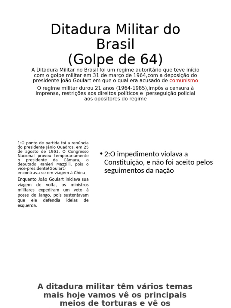Ditadura Militar Do Brasil Devinitivo | PDF | História | Mistério ...