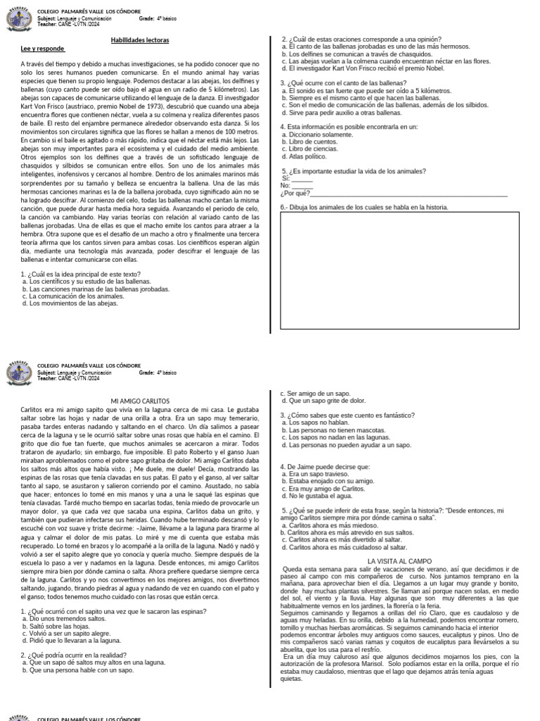 Habilidades Lectoras 4° | PDF | Abejas | Desierto
