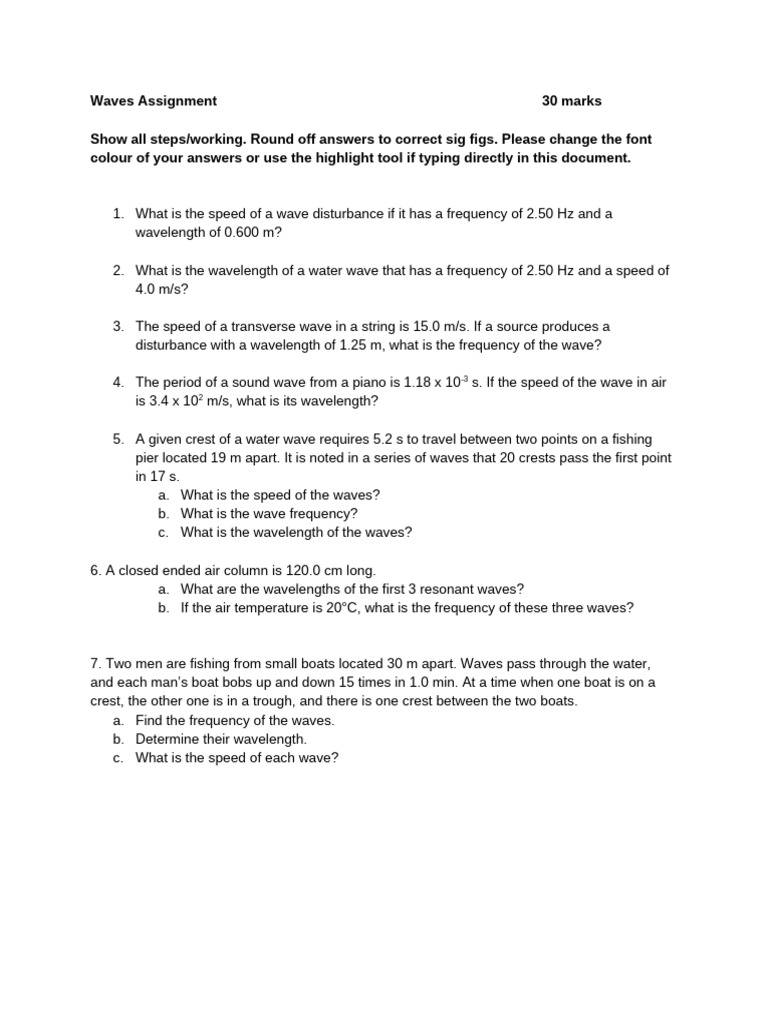 Waves Assignment and Calculations | PDF