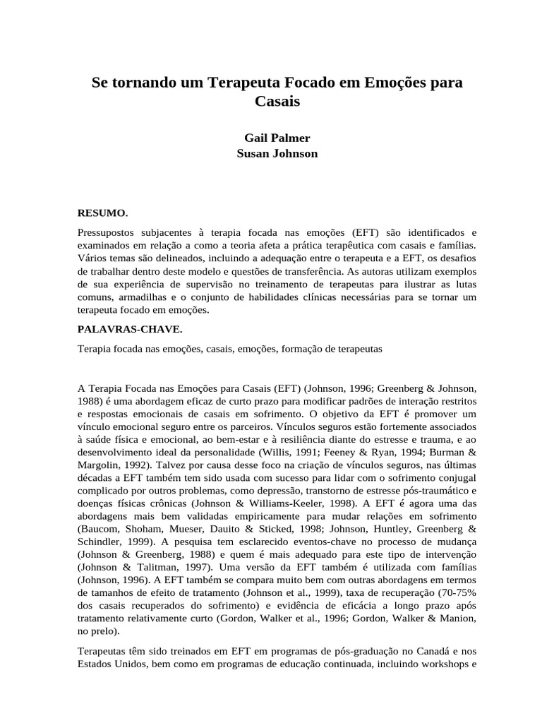 Tornando-Se Um Terapeuta Focado em Casais Emocionalmente | PDF | Teoria ...