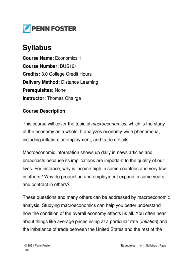 Macroeconomics Course Syllabus | PDF | Macroeconomics | Economics