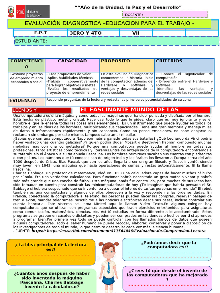 EVALUACION DIAGNOSTICA -3ERO Y 4TO GRADO-EPT -COMPUTACION | PDF | Internet | Evaluación