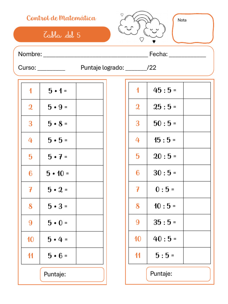 Control de tablas 2024 tabla del 5 (padres) (1) | PDF