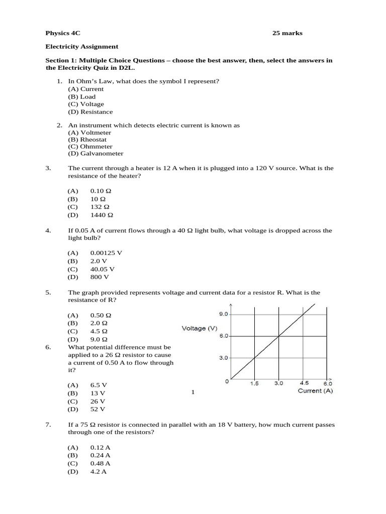 Electricity Assignment Quiz and Problems | PDF | Electrical Resistance ...