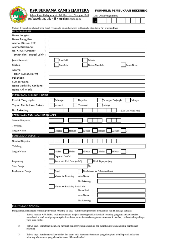 Formulir Pembukaan Rekening Baru | PDF | Bisnis | Pengelolaan Keuangan & Uang