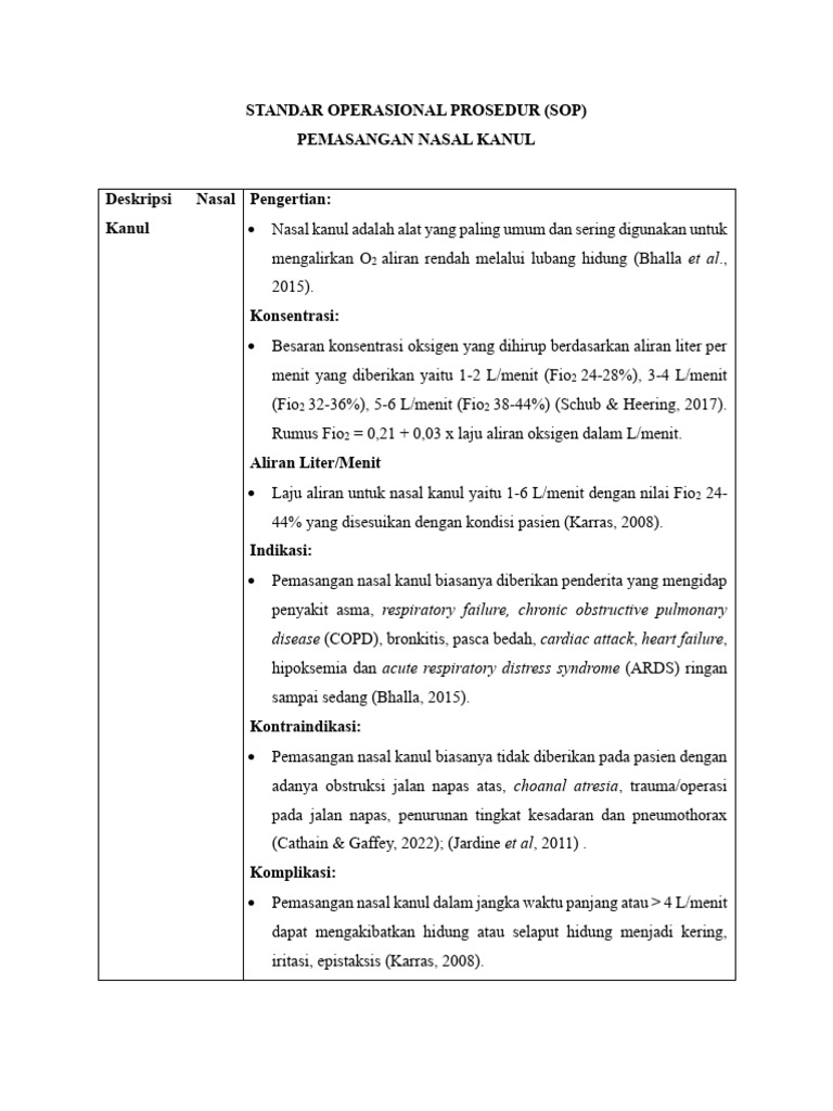 Standar Operasional Prosedur (SOP) Alat-Alat Terapi Oksigen | PDF ...