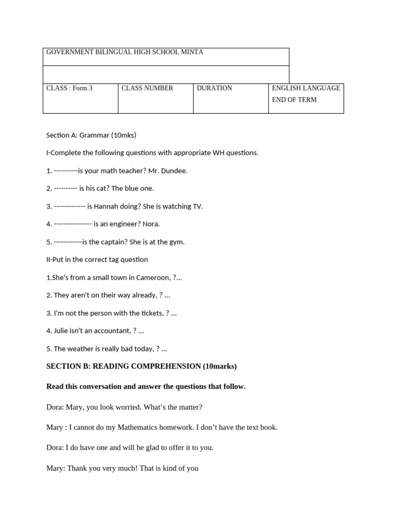 Form 3 English Exam Paper Guide | PDF | Human Communication