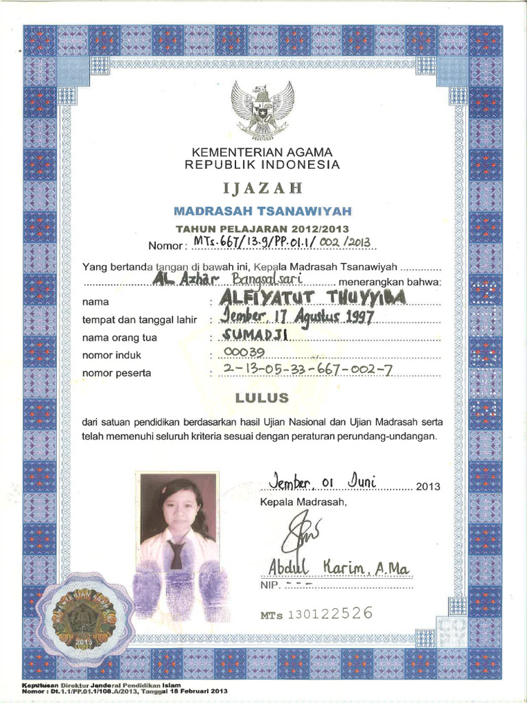 Ijazah MTS | PDF