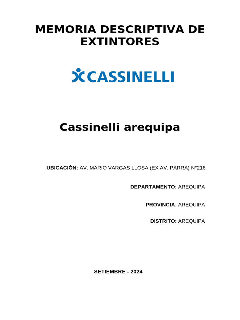 Memoria Descriptiva de Extintores Cassinelli Arequipa | PDF | La seguridad
