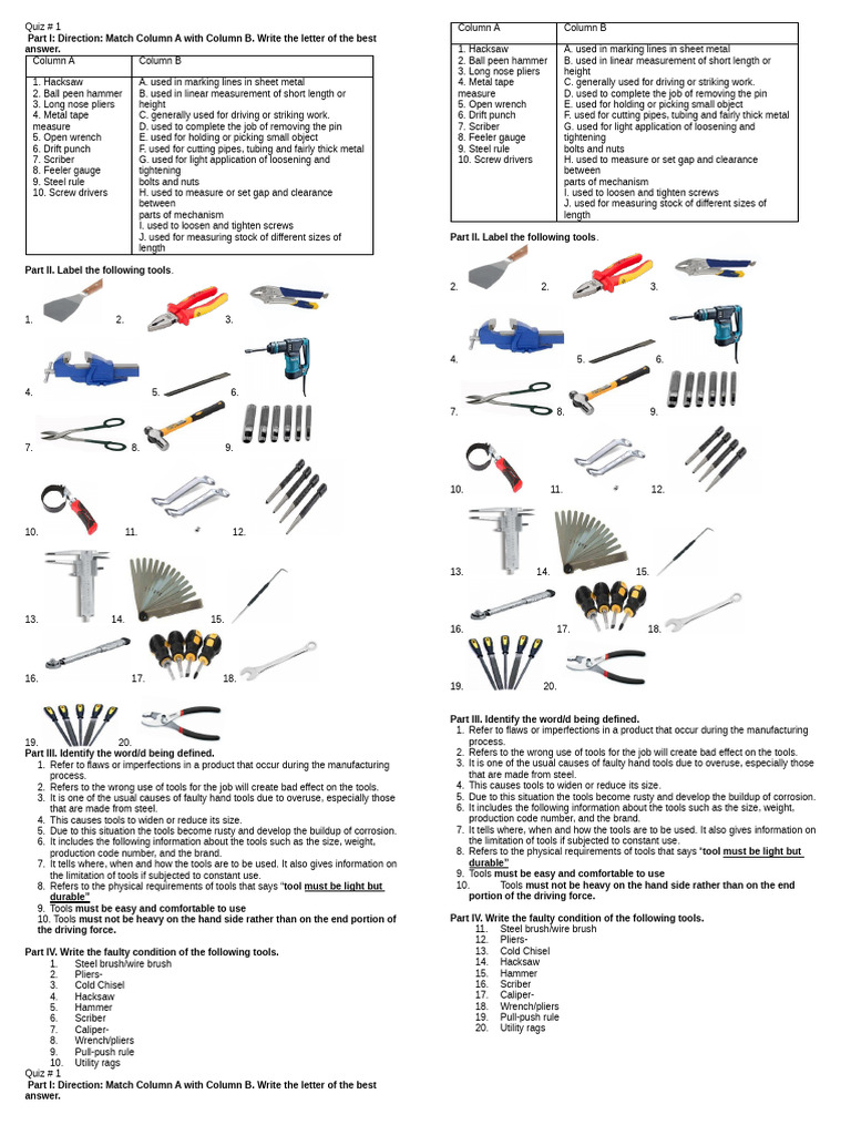 Quiz #1 tools and commons faults with safety requirements | PDF | Screw ...