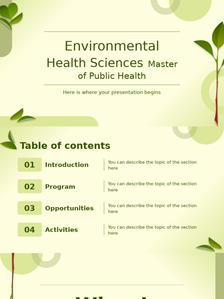 Environmental Health Sciences - Master of Public Health by Slidesgo ...