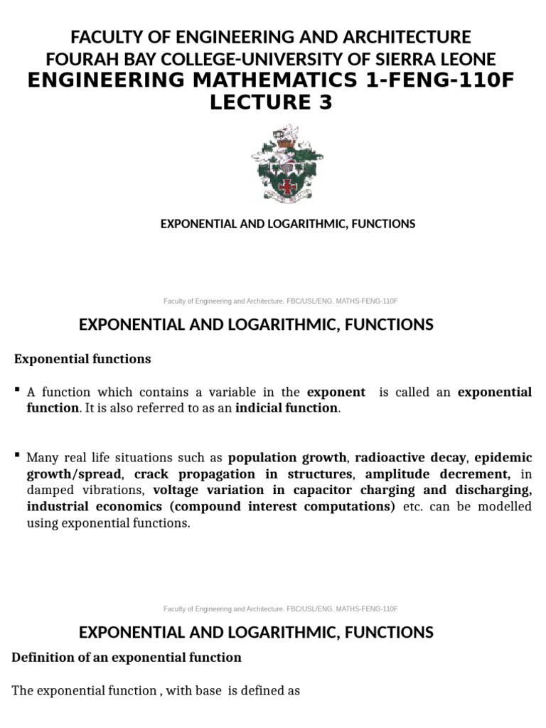 Eng Maths 1-Lecture 3 | PDF | Exponential Function | Function (Mathematics)