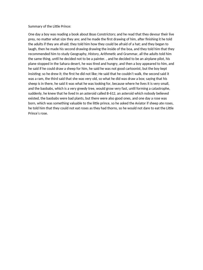 Summary of The Little Prince Chapter 2 | PDF