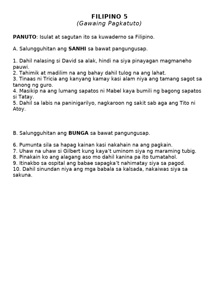 FILIPINO Module Sanhi at Bunga | PDF