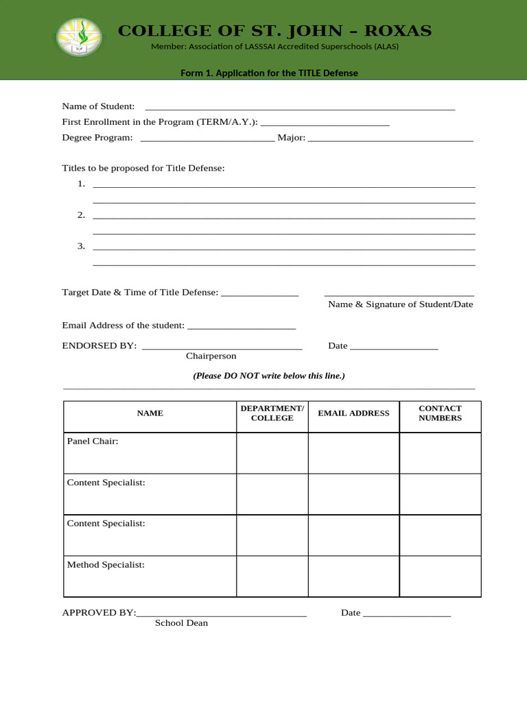 Title Defense Application Form | PDF | Career & Growth