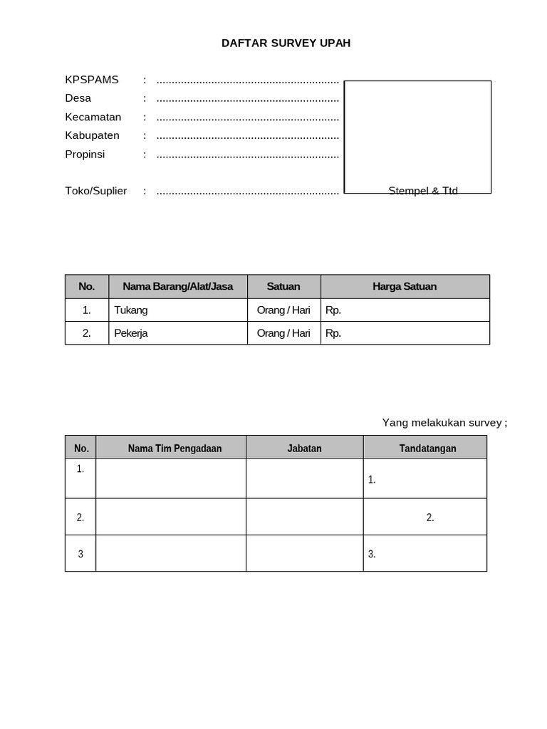 Form Survey Upah Bahan | PDF