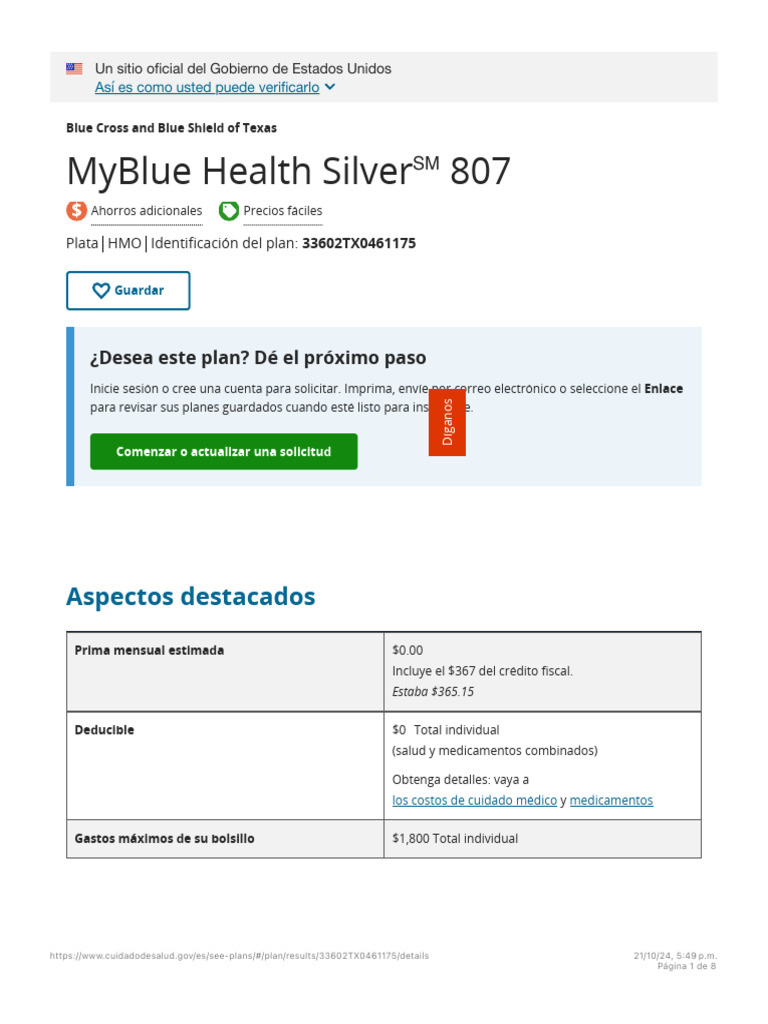Plan de Salud MyBlue Health Silver 807 | PDF | Hospital ...