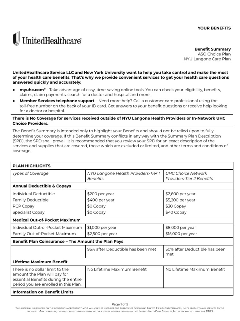 NYU Langone Care Benefit Summary | PDF | Patient | Physical Therapy
