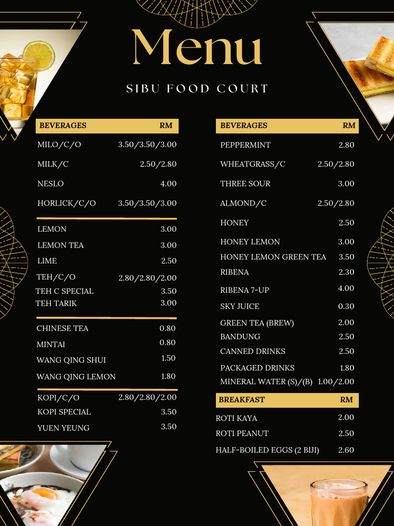 Sibu Food Court Beverage Menu | PDF | Cooking, Food & Wine