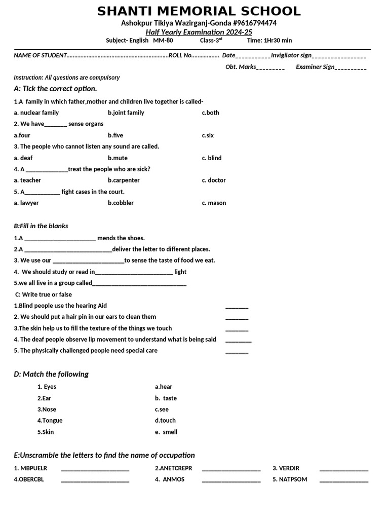 3rd evs | PDF | Senses