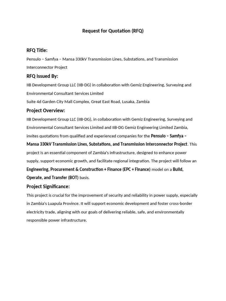 Request For Quotation - Draft | PDF | Electric Power Transmission ...