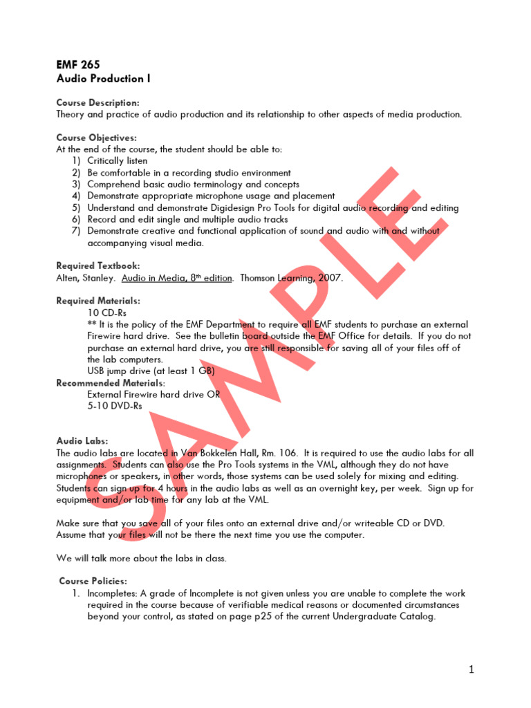 Emf 265 Syllabus Sample | PDF | Plagiarism | Computing