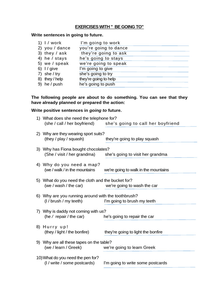 Exercises With Be Going To | PDF