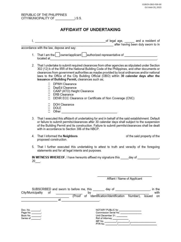 Affidavit of Undertaking for Construction | PDF | Affidavit | Justice