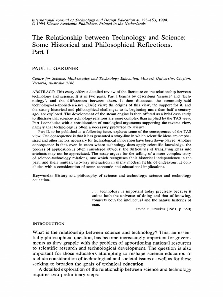 The Relationship Between Technology and Science Some Historical and ...